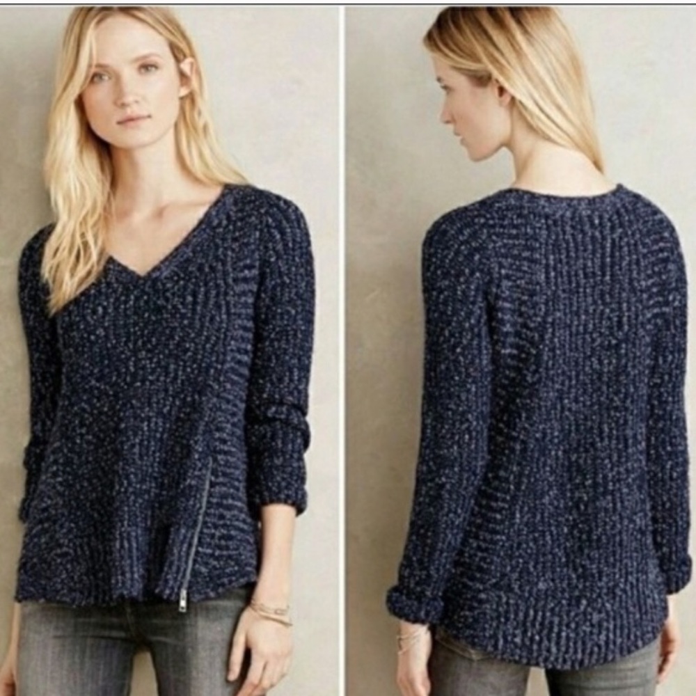 Anthropologie Moth Knit Side Zip Swing Sweater - Gem